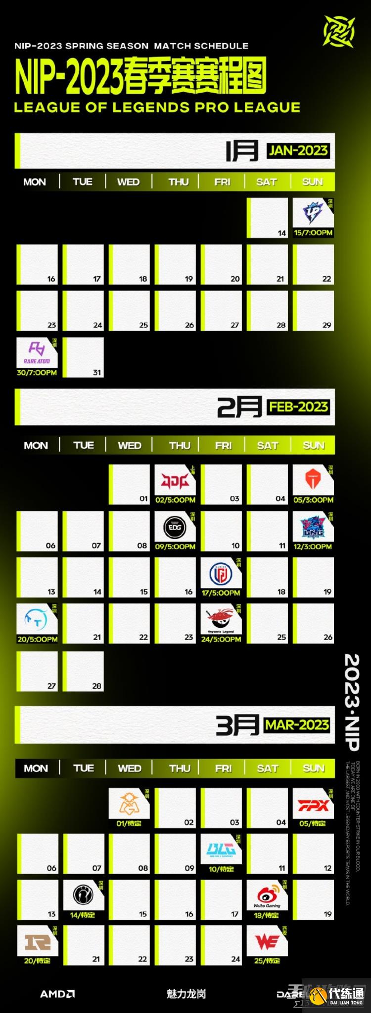 《lol》2023lpl春季赛NIP战队赛程